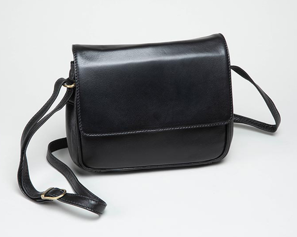Ladies' Black Shoulder Bag In Milled Nappa Leather - The Leather Locker