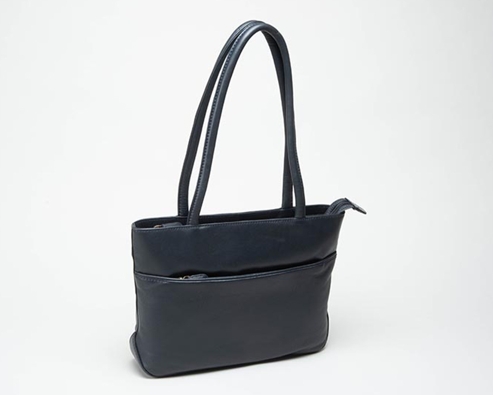Ladies'Navy Shoulder Bag in Milled Nappa Leather - The Leather Locker