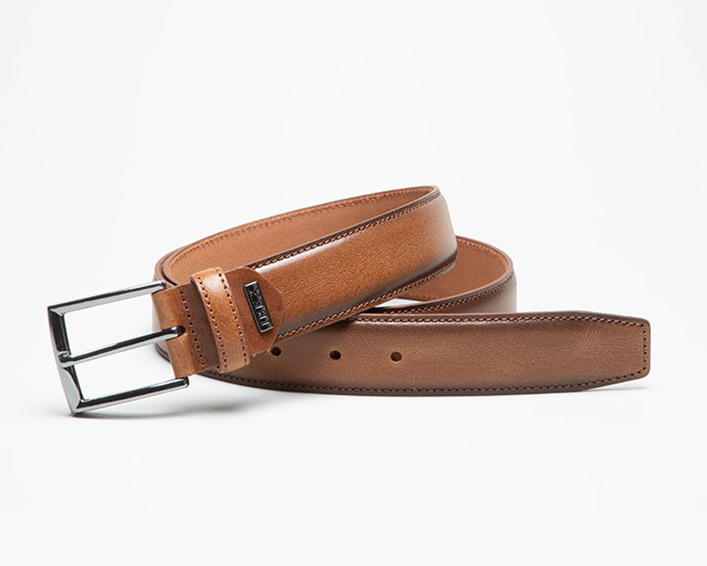 Mens 35mm Tan Ibex Stitched Edge Heavy Full Grain Leather Belt - The ...