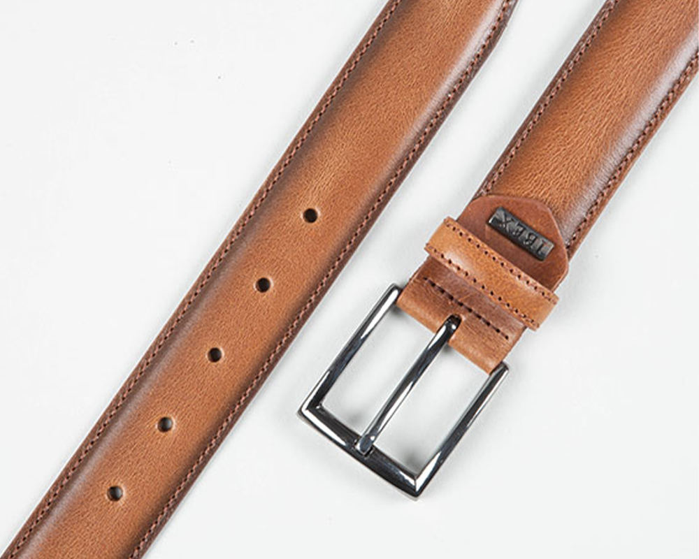 Mens 35mm Tan Ibex Stitched Edge Heavy Full Grain Leather Belt - The ...